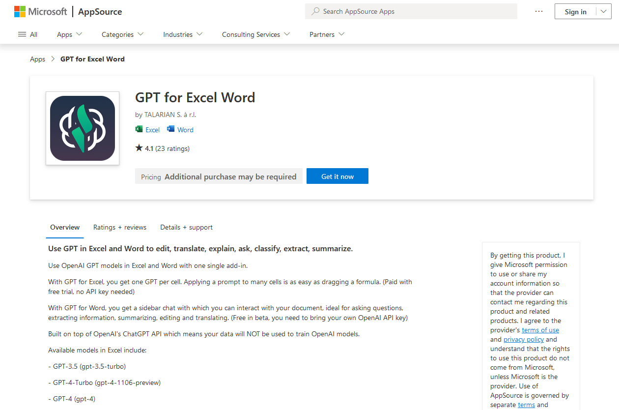 GPT for Excel Word - AI helper - Review - Ai Advance Tools